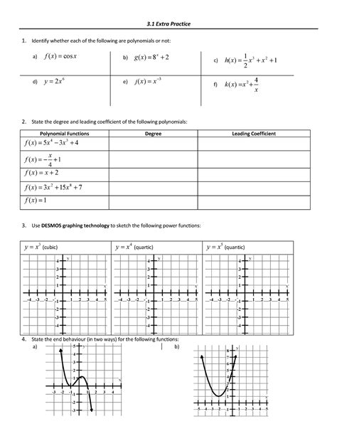 Polynomials Extra Practice Extra Practice Identify Whether Each Of The Following Are
