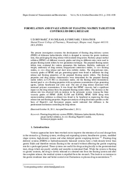 Pdf Formulation And Evaluation Of Floating Matrix Tablets Of Pioglitazone Hydrochloride Delivery
