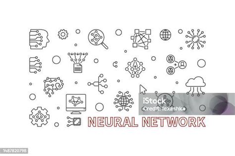 Neural Network Outline Horizontal Banner Vector Artificial Intelligence Technology Illustration