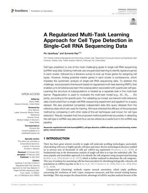 Pdf A Regularized Multi Task Learning Approach For Cell Type Detection In Single Cell Rna