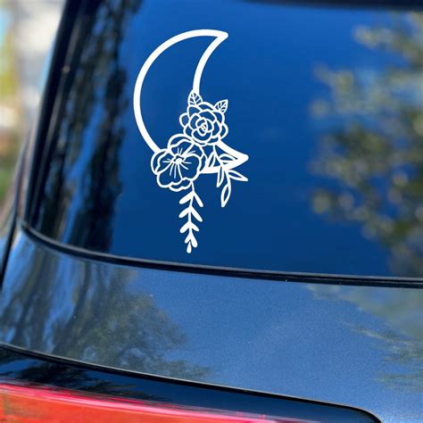 Moon Flower Decor Car Decal Laptop Sticker Moon Vinyl Decal Flower