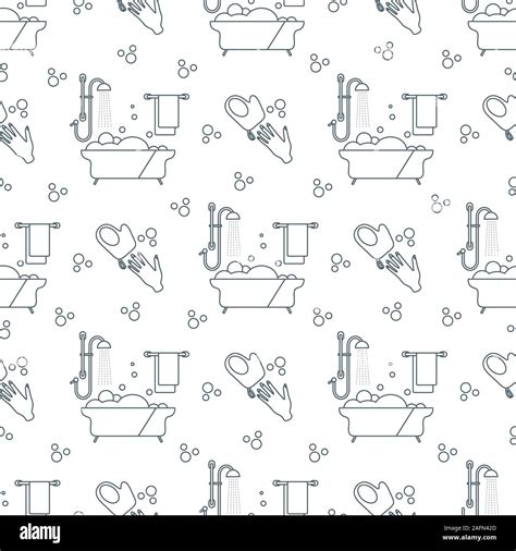 Vector Seamless Pattern Bath Shower Washcloth Hand Bubbles Towel