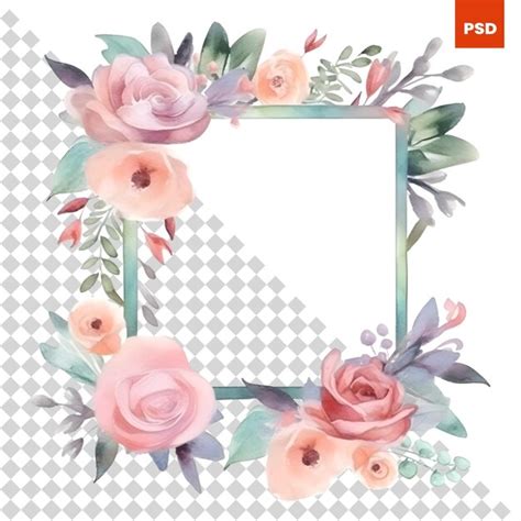 Moldura Floral Em Aquarela Flores Pintadas à Mão E Folhas Isoladas No