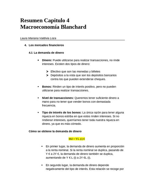 Resumen Capitulo 4 Blanchard Resúmenes De Macroeconomía Docsity