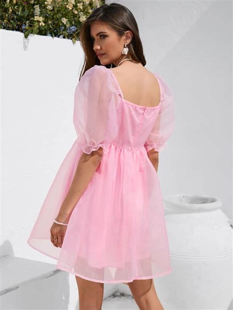Shein Frenchy Square Neck Puff Sleeve Dress Shein Usa