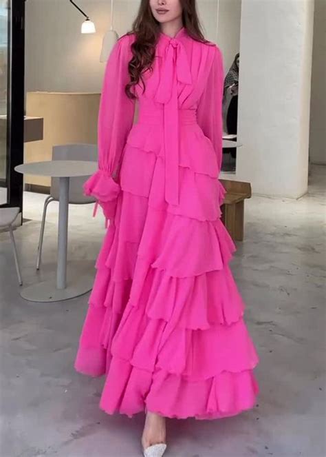 Fashion Chiffon Layered Ruffled Long Prom Dress Elegant Party Evening