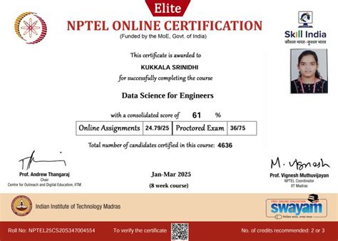 Datascience Nptel Iitmadras Lifelonglearning Machinelearning Srinidhi Kukkala