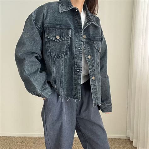 고퀄 색감예쁜 빈티지무드 오버핏 다크그레이 숏 청자켓