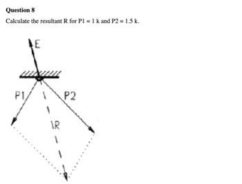 Answered Question 8 Calculate The Resultant R For P1 1 K And P2 1 5 K P1 E 1 IR 1 P2