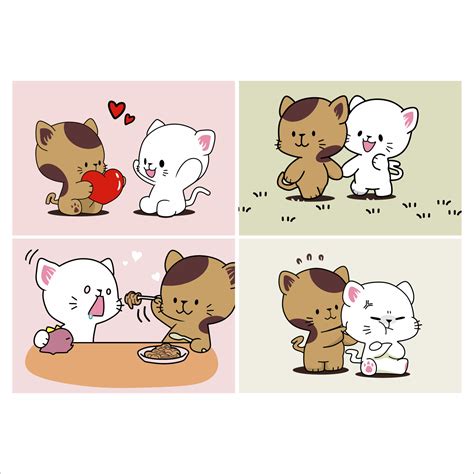 Cute Cat Love Each Other Wallpaper Icon Vector 14001530 Vector Art At