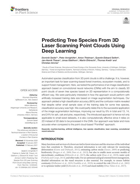 Pdf Predicting Tree Species From 3d Laser Scanning Point Clouds Using Deep Learning