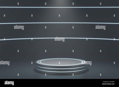 Futuristic Podium With Glowing Lines For The Presentation Of Your