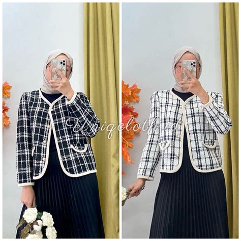 Jual Cardigan Tweed Blazer Tweed Yb Korean Blazer Import Shopee Indonesia