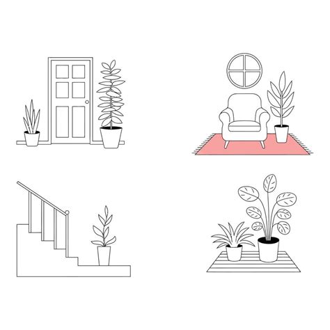 Interior Design Elements Including Furniture Plants And Architectural