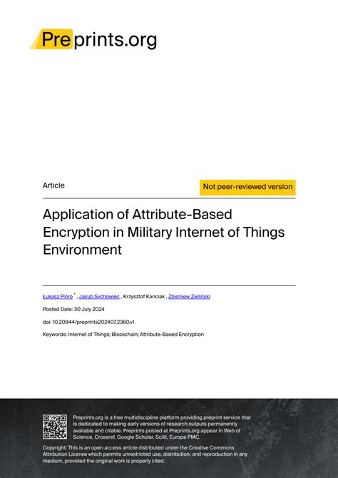 Pdf Application Of Attribute Based Encryption In Military Internet Of