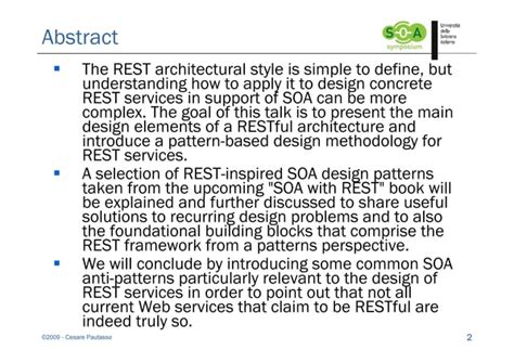 Some Rest Design Patterns And Anti Patterns Soa Symposium 2009