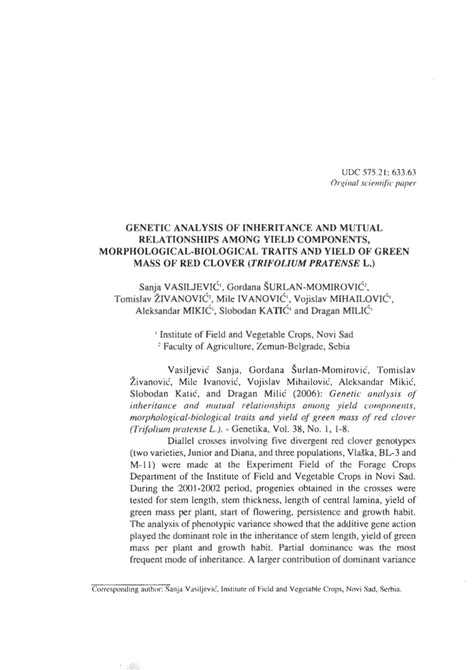 Pdf Genetic Analysis Of Inheritance And Mutual Relationships Among