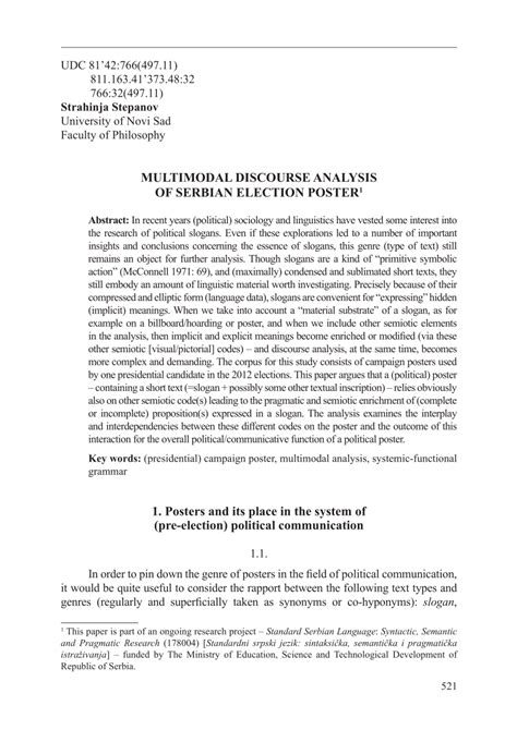 Pdf Multimodal Discourse Analysis Of Serbian Election Posters