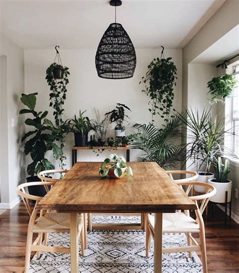 Boho Dining Room With Green Plants