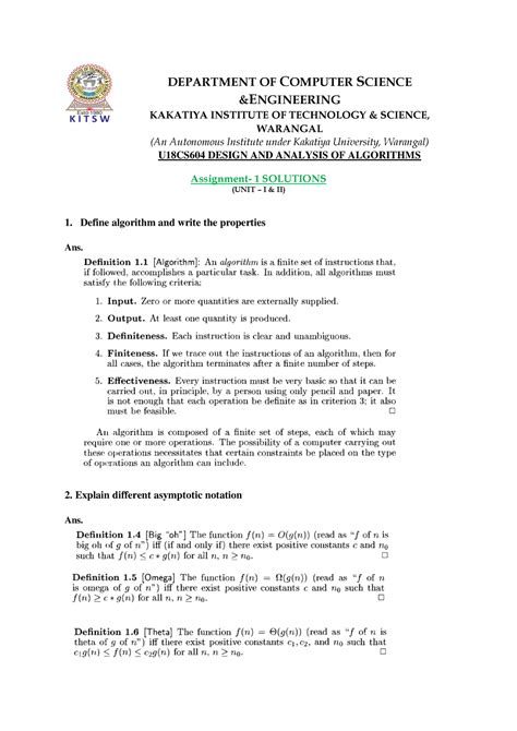 Assignment 1 Solutions Department Of Computer Science Andengineering