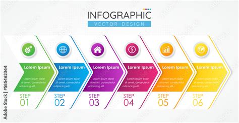 Infographic Arrow Design Template With Icons And 6 Options Or Steps For Presentations Banner