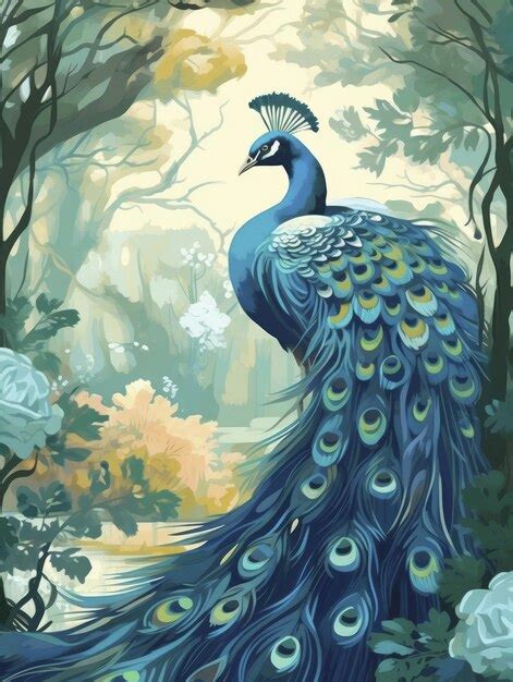 Premium Ai Image Decorative Vintage Peacock Bird Floral Background