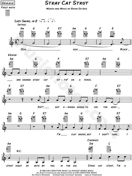 Stray Cats Stray Cat Strut Sheet Music Leadsheet In A Minor