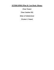 SITHKOP002 Plan Docx SITHKOP002 Plan Cost Basic Menus Your Name