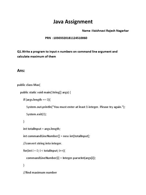 Java Assignment Namevaishnavi Rajesh Nagarkar Prn