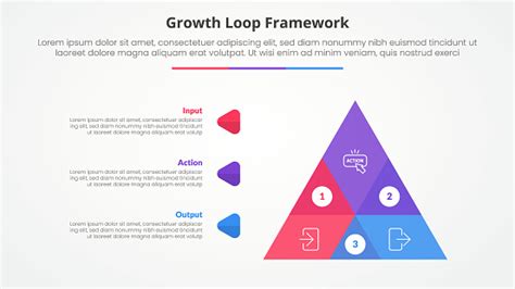 성장 루프 프레임 워크 인포 그래픽 개념 큰 피라미드 모양의 슬라이드 프리젠 테이션을위한 벤 플랫 스타일의 3 점 목록과 혼합 개념에 대한 스톡 벡터 아트 및 기타 이미지