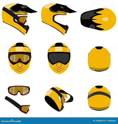 Set Of Motocross Helmets Different Angles View Isolated Vector Illustration Stock Vector