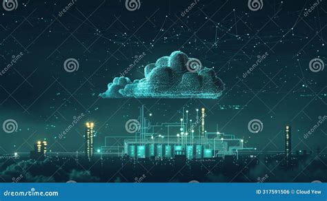 Darkened Outline Of A Cloud Based Data Center With Real Time Monitoring