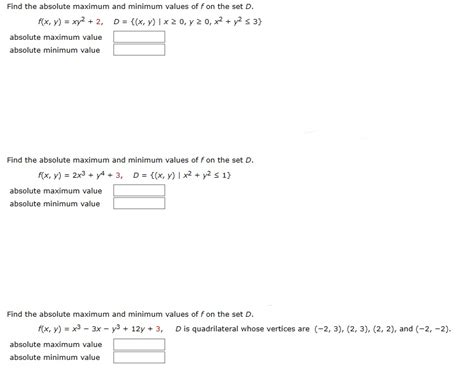 Solved Find The Absolute Maximum And Minimum Values Of F On