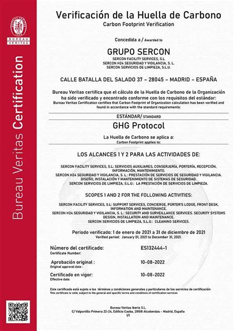 Nuevo Certificado Bureau Veritas “verificación De La Huella De Carbono
