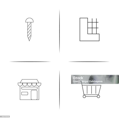 建築和建築簡單的線性圖示集簡單大綱圖示向量圖形及更多商店圖片 商店 圖示 插圖 Istock