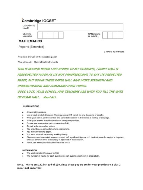 Pre Igcse Math Paper 4 Pdf
