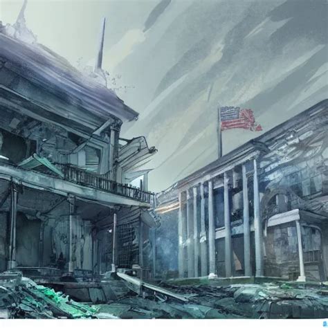 The Post Apocalyptic Ruins Of The White House Anime Stable Diffusion