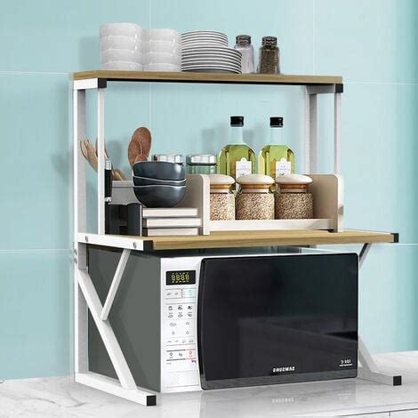 Meuble Rangement Cuisine Support pour four à micro ondes à 2 niveaux