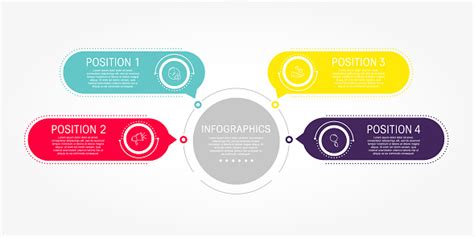 Ilustrasi Vektor Datar Modern Templat Infografis Melingkar Dengan Empat Elemen Persegi Panjang