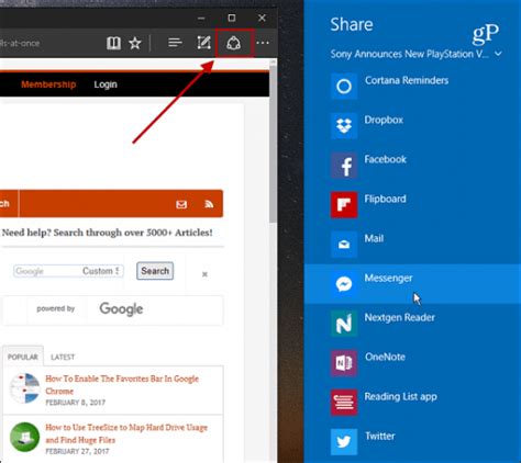How To Share Web Content Using Microsoft Edge In Windows