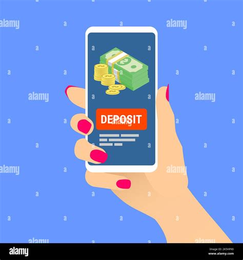 Female Hand Hold Cellphone With Deposit Message On Screen Woman