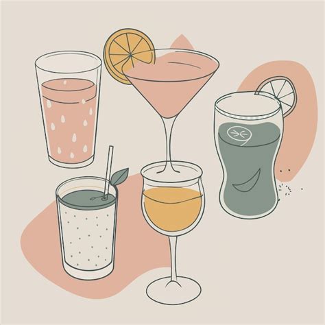 Un Dibujo De Bebidas Y Cócteles Con Una Bebida En El Frente Vector