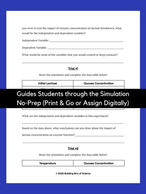 Enzyme Function And Data Lab Activity Guided No Prep Virtual Science