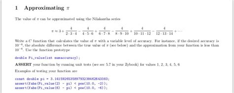 Solved 1 Approximating π The value of π can be approximated Chegg