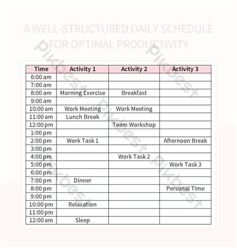 A Well Structured Daily Schedule For Optimal Productivity Excel