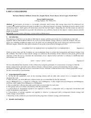 Lab Report Docx LAB COLLISIONS Rachana Baidwar Adhikari Zeenat Are Angela Duron Travis