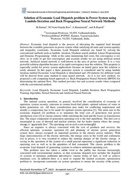 Economic Dispatch Pdf Mathematical Optimization Artificial Neural