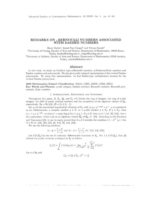 Pdf Remarks On Q Bernoulli Numbers Associated With Daehee Numbers