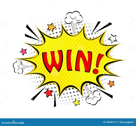 Comic Speech Bubble with Expression Text Win! Vector Bright Dynamic Cartoon Illustration in ...