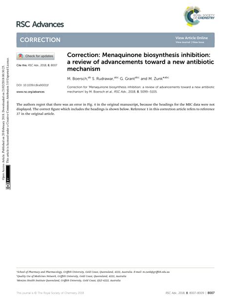 Pdf Correction Menaquinone Biosynthesis Inhibition A Review Of